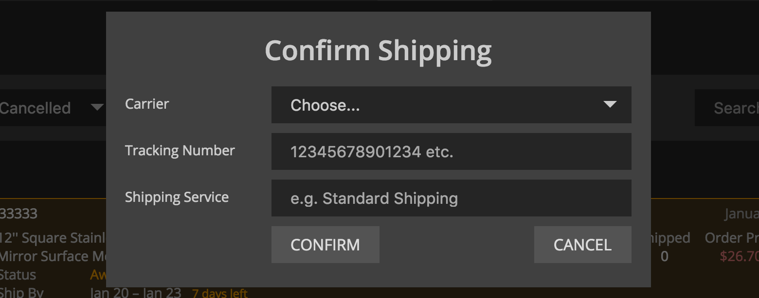 Manually Confirming Order Shipping | Help & Support Manually Confirming Order Shipping | Help & Support