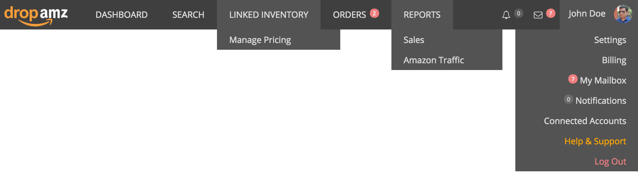 Top Navigation Bar | Help & Support